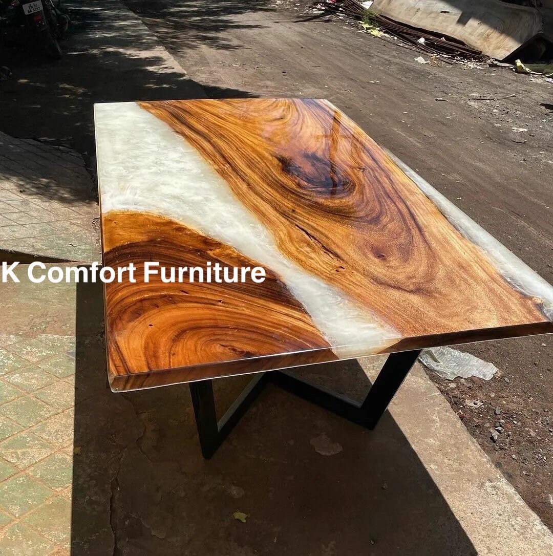 White Epoxy River , Live Edge Wooden Table, Epoxy River , Natural Wood ...