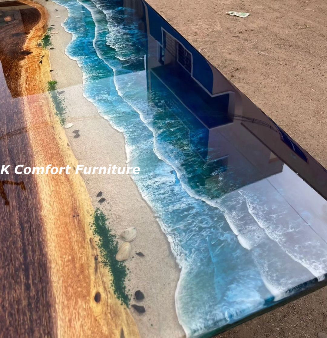 Beach Epoxy Table Live Edge Wooden Table Epoxy Ocean River - Etsy