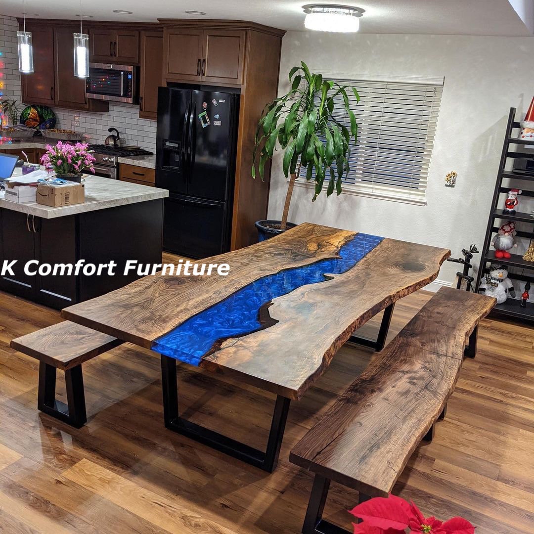 Blue Rover Epoxy Wooden Table, Live Edge Wooden Table, Epoxy Ocean ...