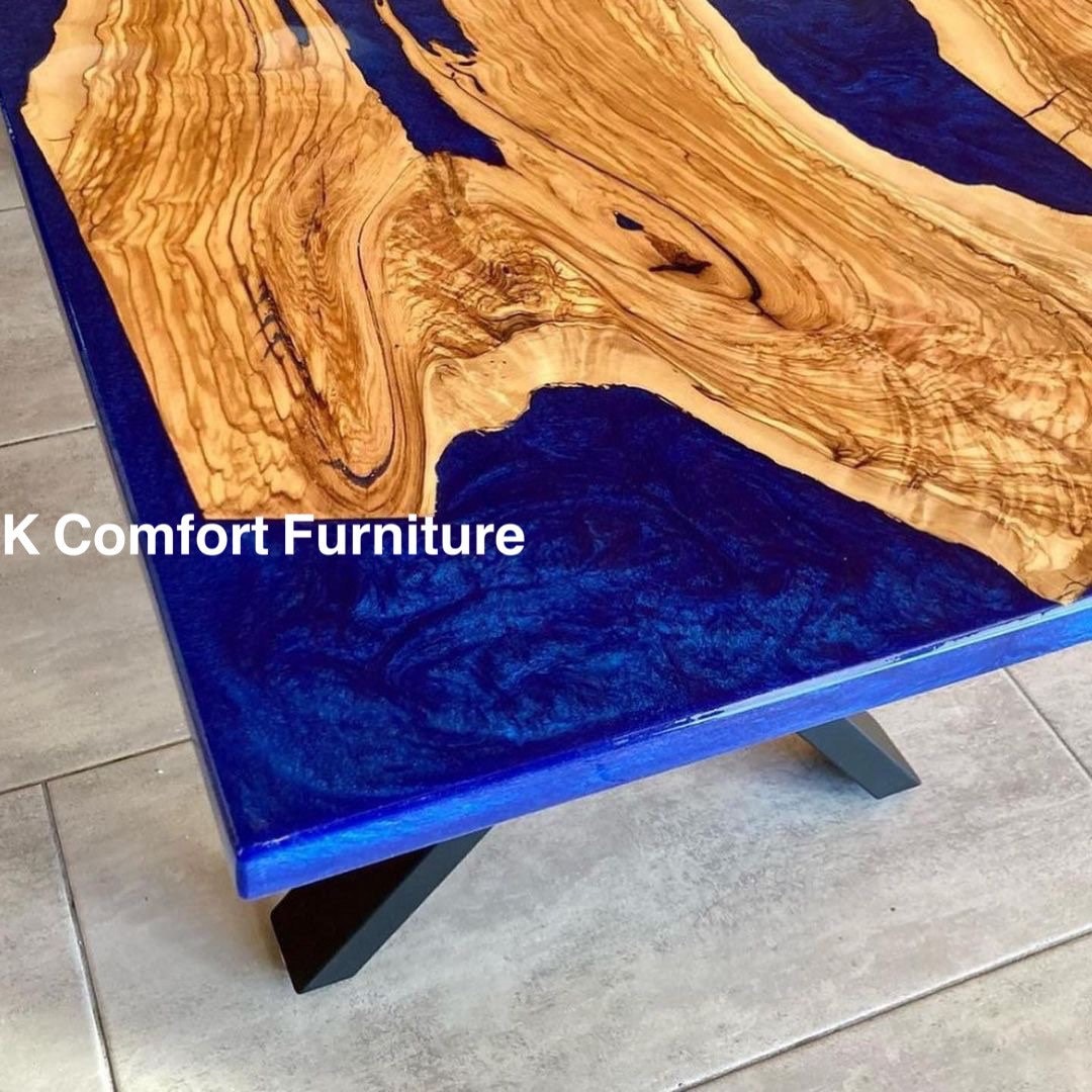 Blue Swirl Epoxy Table, Live Edge Table , Epoxy Ocean River, Natural ...