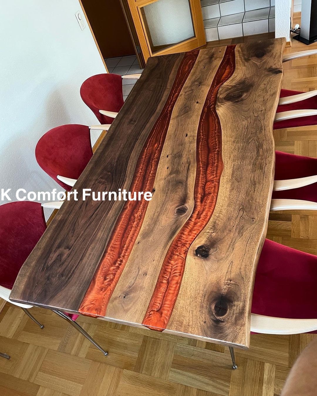 Luxury Copper Epoxy Wooden Table, Live Edge Table , Epoxy Ocean River ...