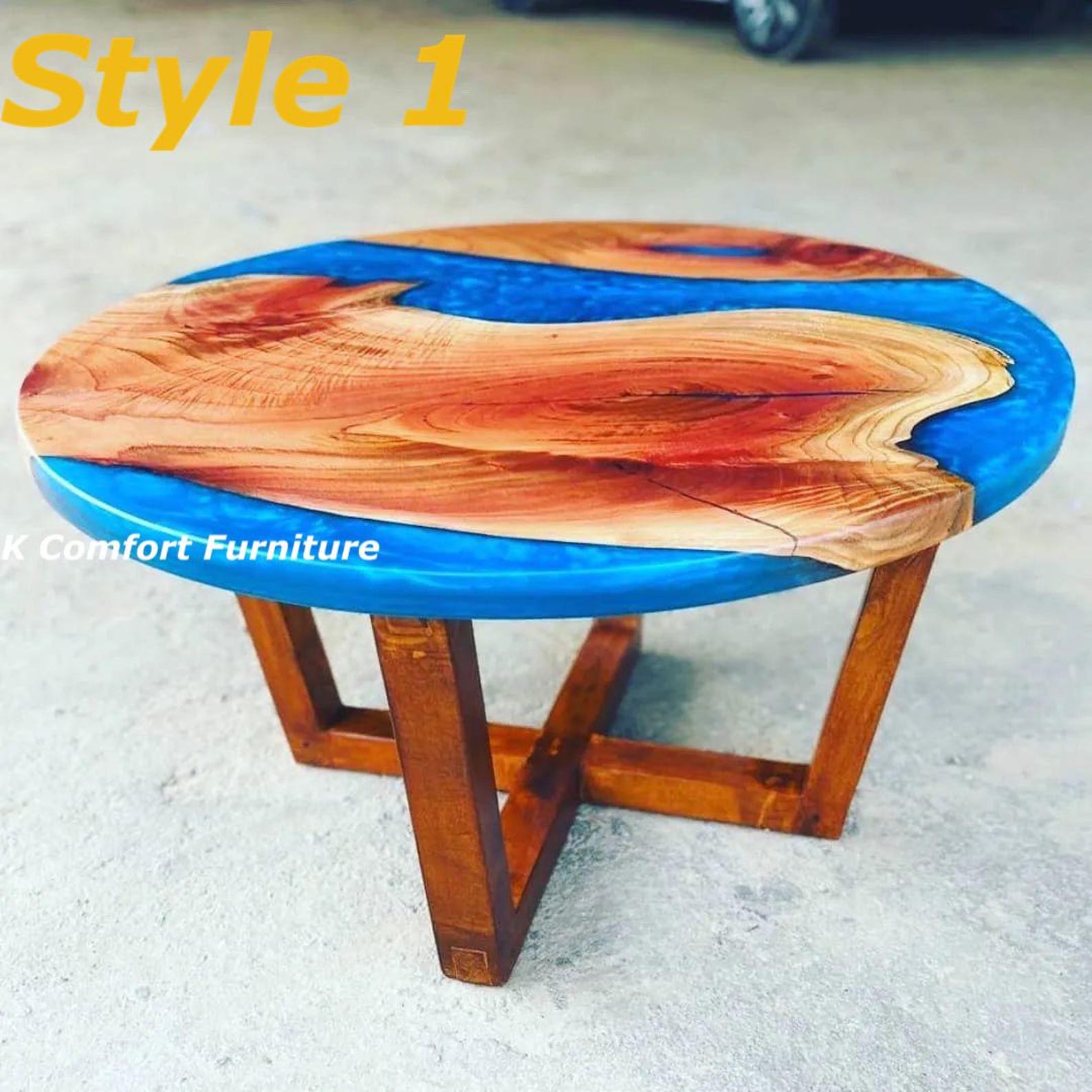 Blue Round Epoxy Table/ Live Edge Wooden Table/ Epoxy Ocean River ...