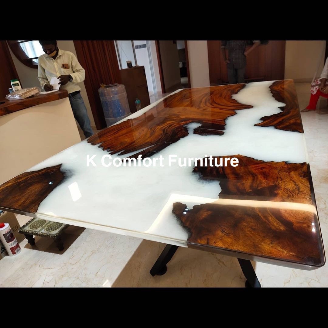 White Epoxy Table, Live Edge Wooden Table, Epoxy River , Natural Wood ...