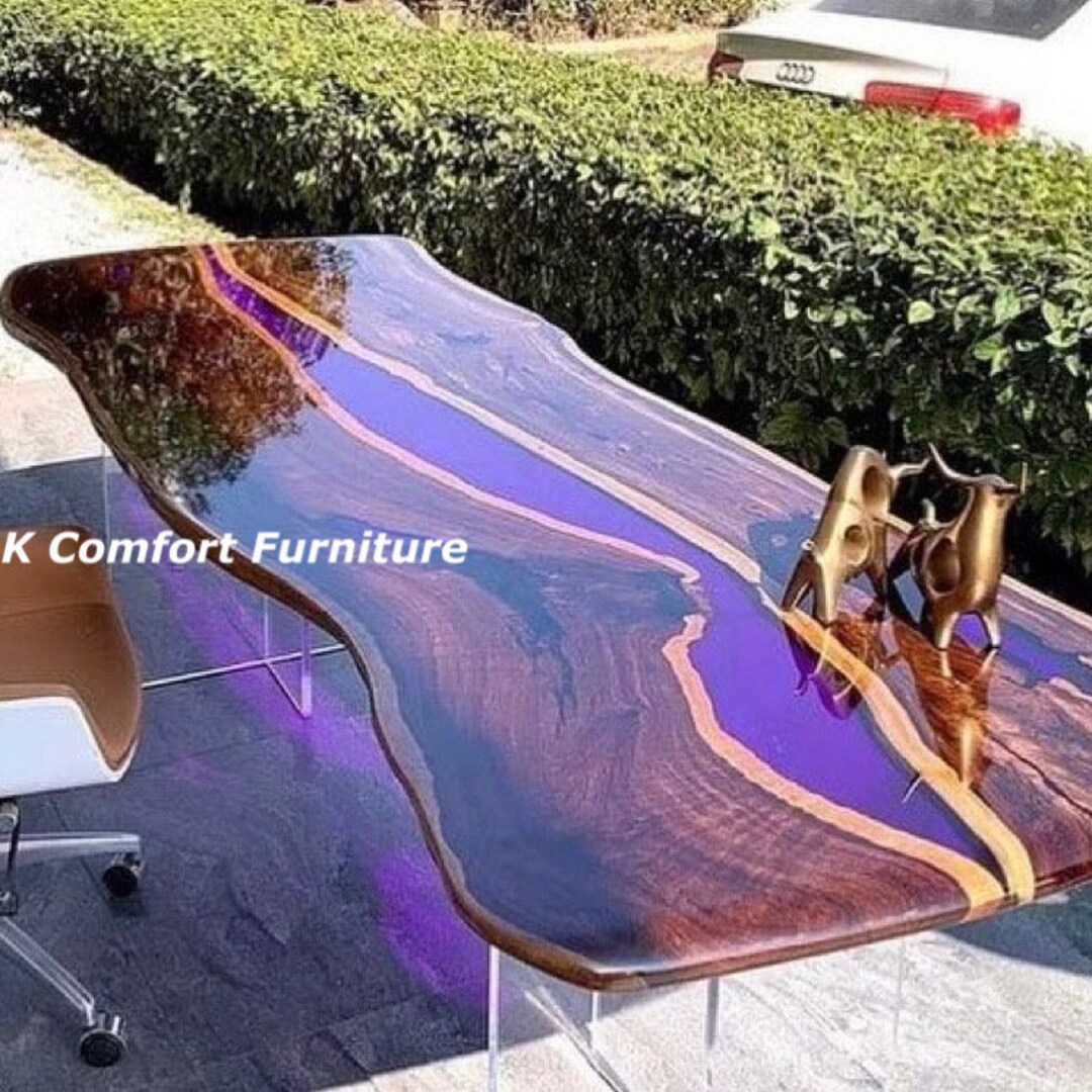 Purple Epoxy Table Live Edge Table Epoxy Ocean River - Etsy