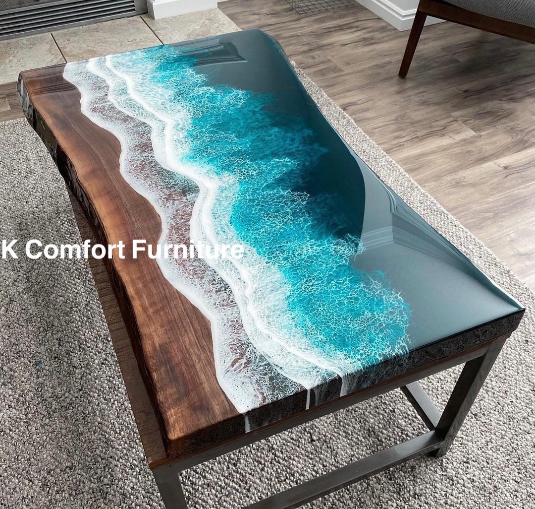 Sea Waves Epoxy Table Live Edge Table Epoxy Ocean Table - Etsy