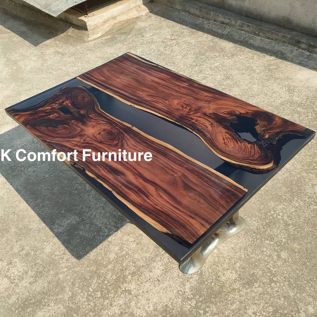 Transparent Black Epoxy Table, Live Edge Table , Epoxy Ocean River ...