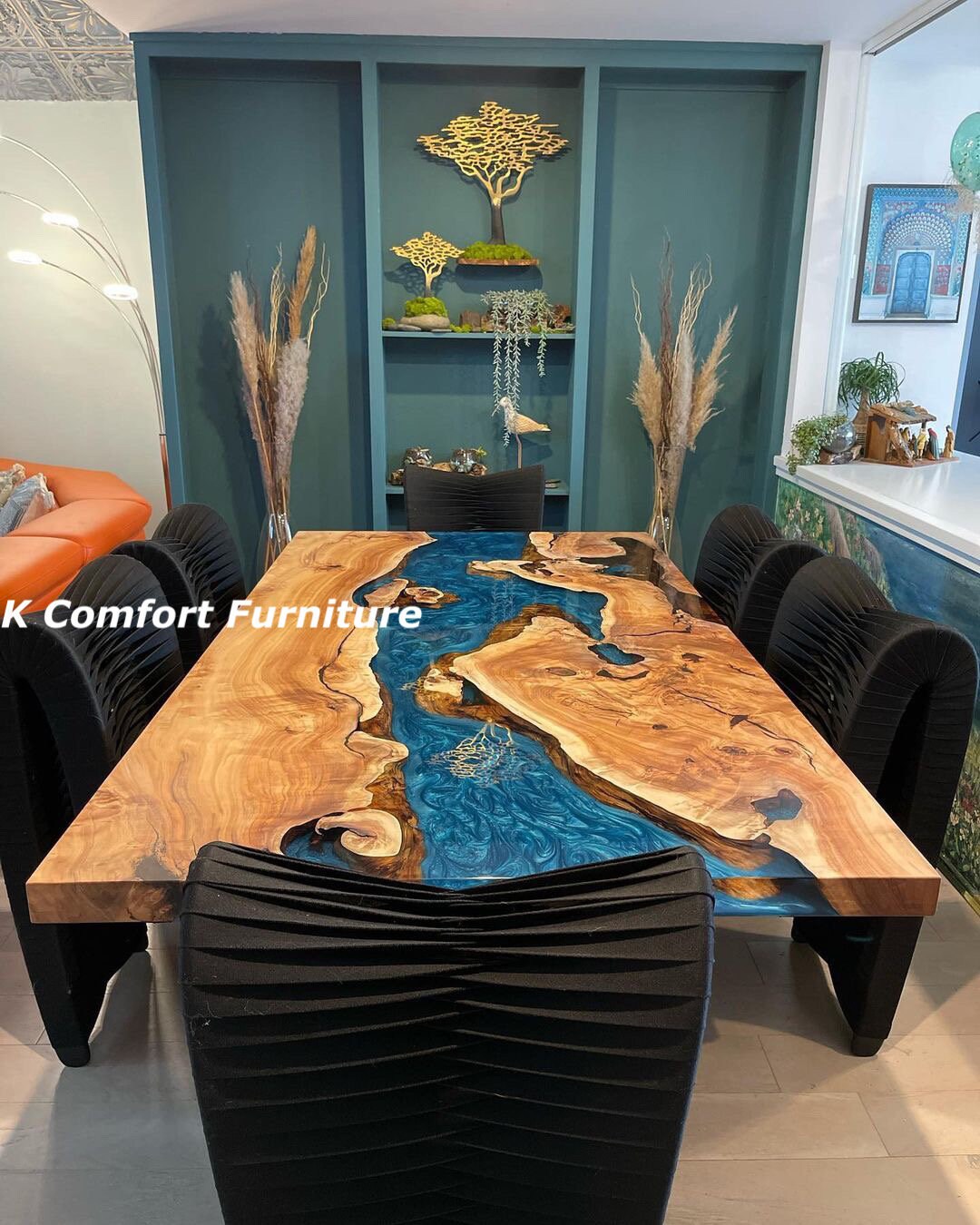 Blue Epoxy Table, Live Edge Wooden Table, Epoxy Ocean River Table ...