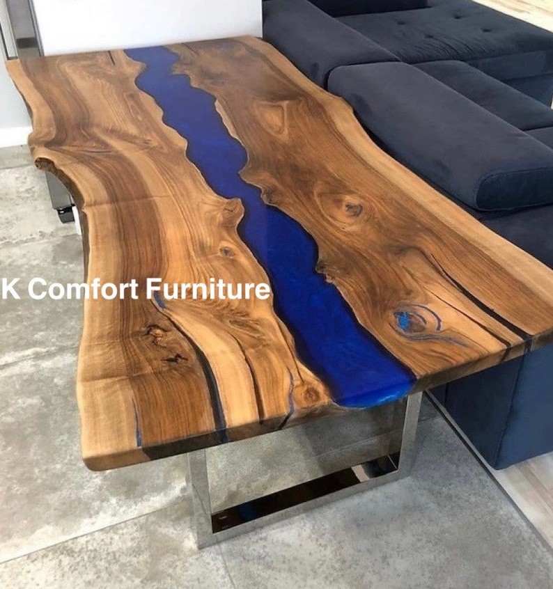 Epoxy Resin Table, Live Edge Table , Blue Epoxy River Table , Natural ...