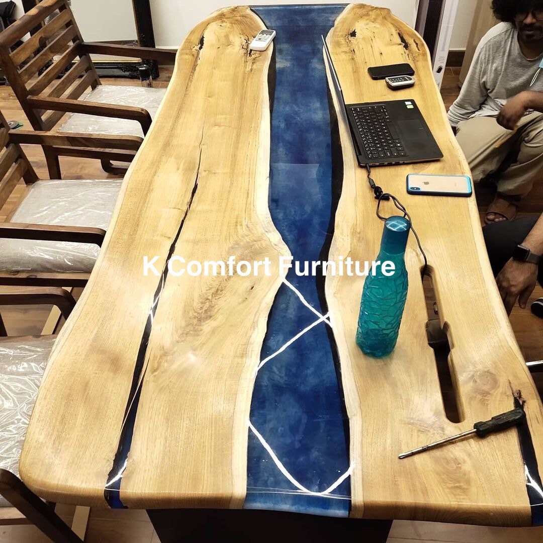 Blue Cloud Epoxy Table/ Live Edge Wooden Table/ Epoxy Ocean River ...