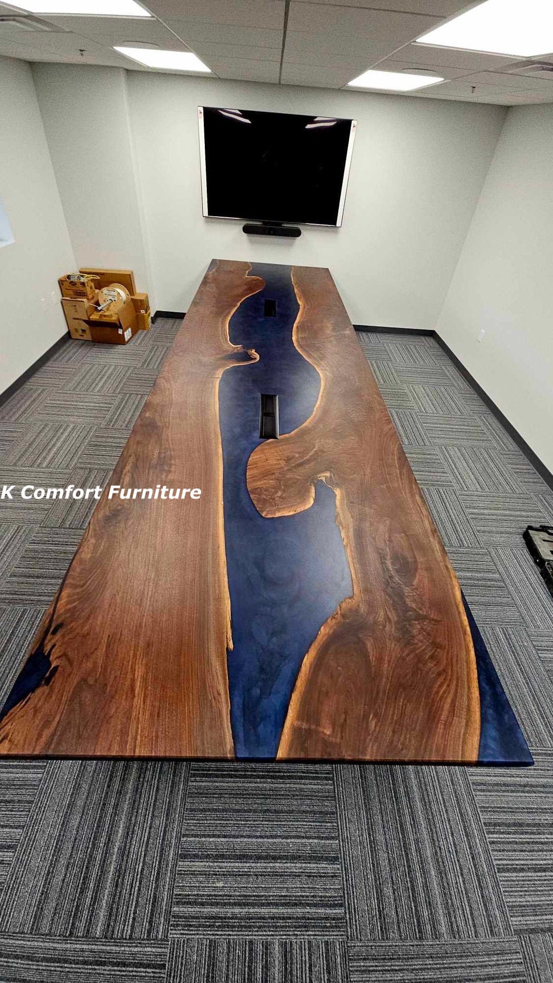 Blue Epoxy River Table/ Live Edge Wooden Table/ Resin Ocean River Table ...