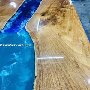 Blue Luxuary Epoxy Table/ Live Edge Wooden Table/ Epoxy Ocean River ...