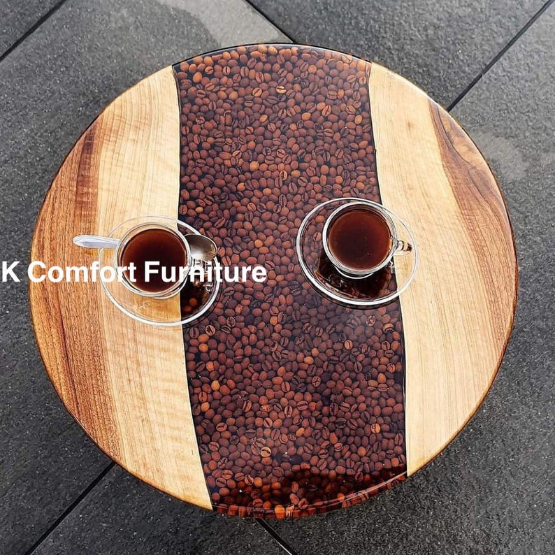 Coffee Beans Round Epoxy Table , Live Edge Table, Epoxy Ocean River ...