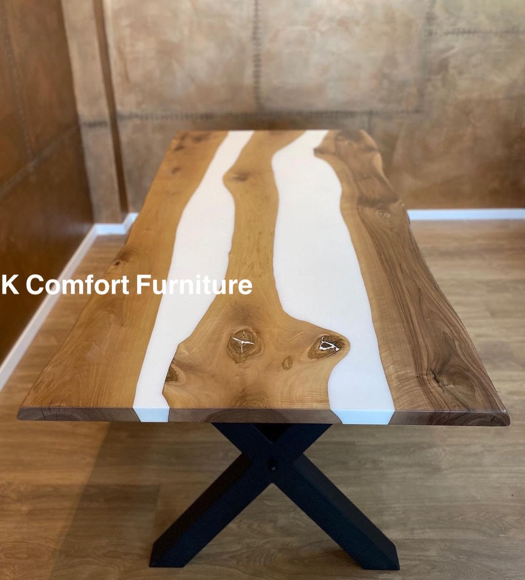 White Epoxy Centre Table, Live Edge Wooden Table, Epoxy River , Natural ...