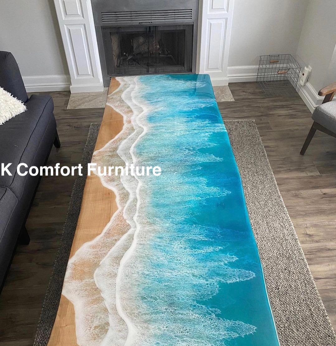 Sea Waves Epoxy Table / Live Edge Wooden Table / Epoxy Waves Table ...