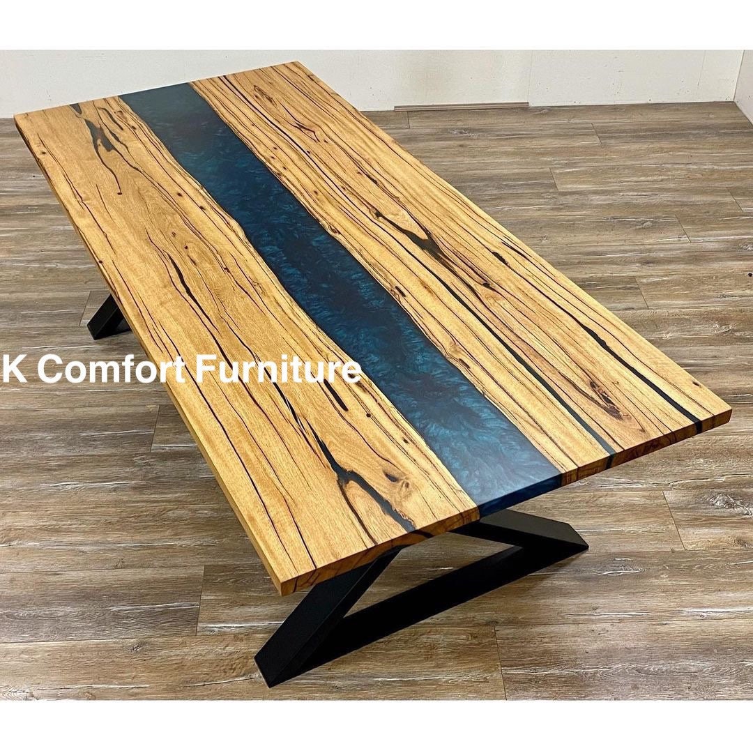 Blue Epoxy Table, Live Edge Wooden Table, Epoxy River Table , Natural ...