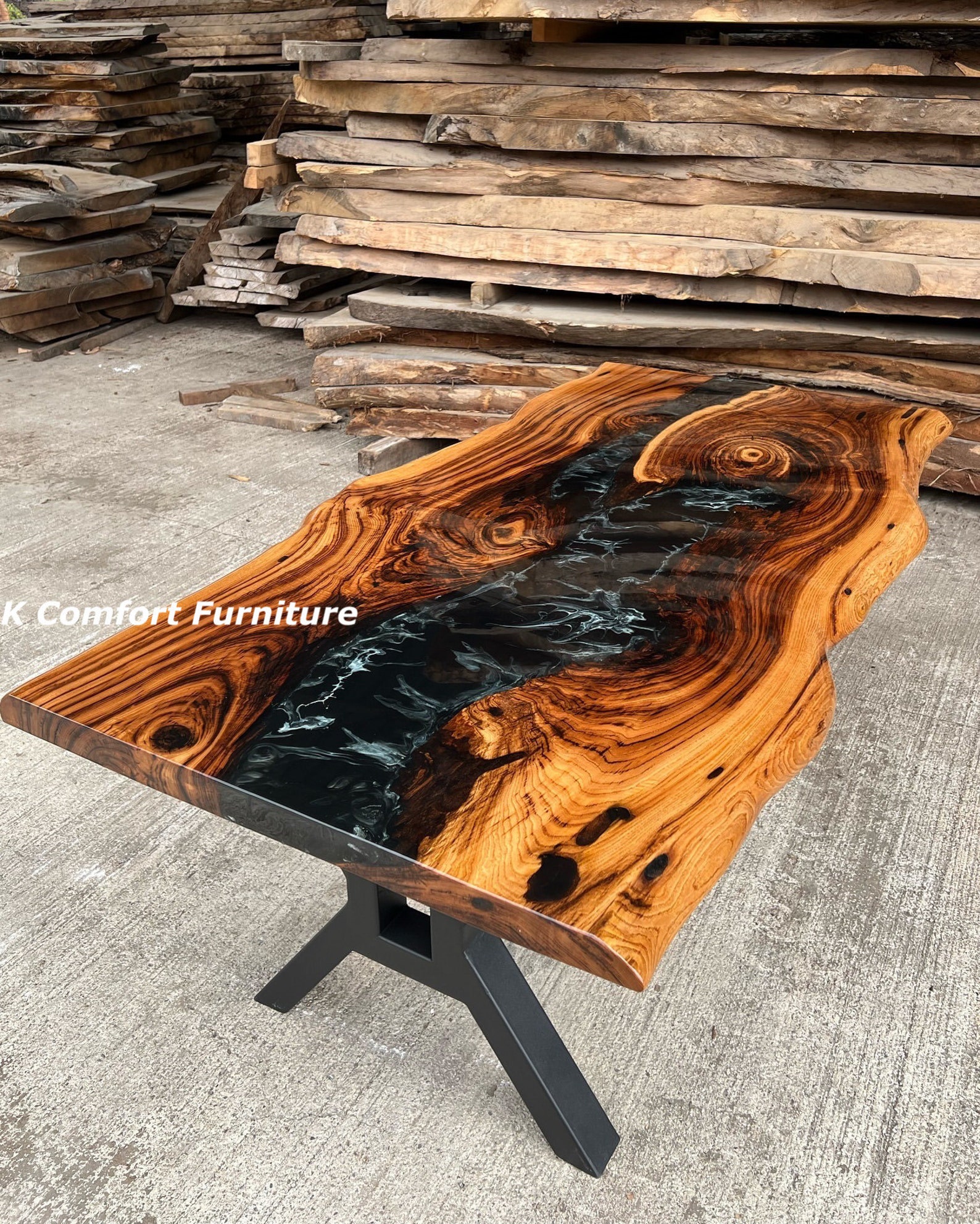 Luxury Black Waves Epoxy River Table/ Live Edge Wooden Table/ Epoxy ...