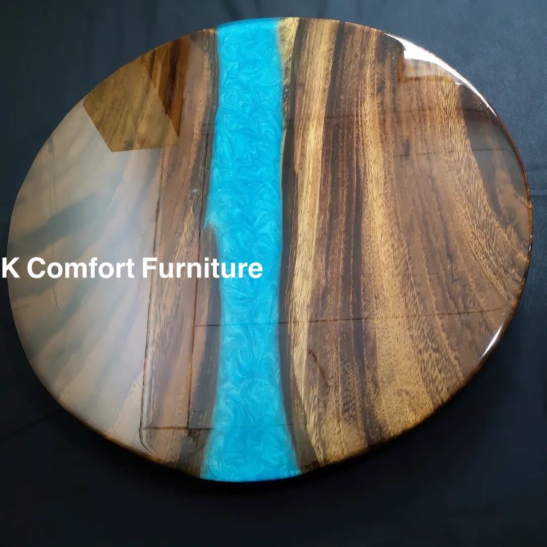 Blue Swirl Round Epoxy Table , Live Edge Wooden Table, Epoxy Ocean ...