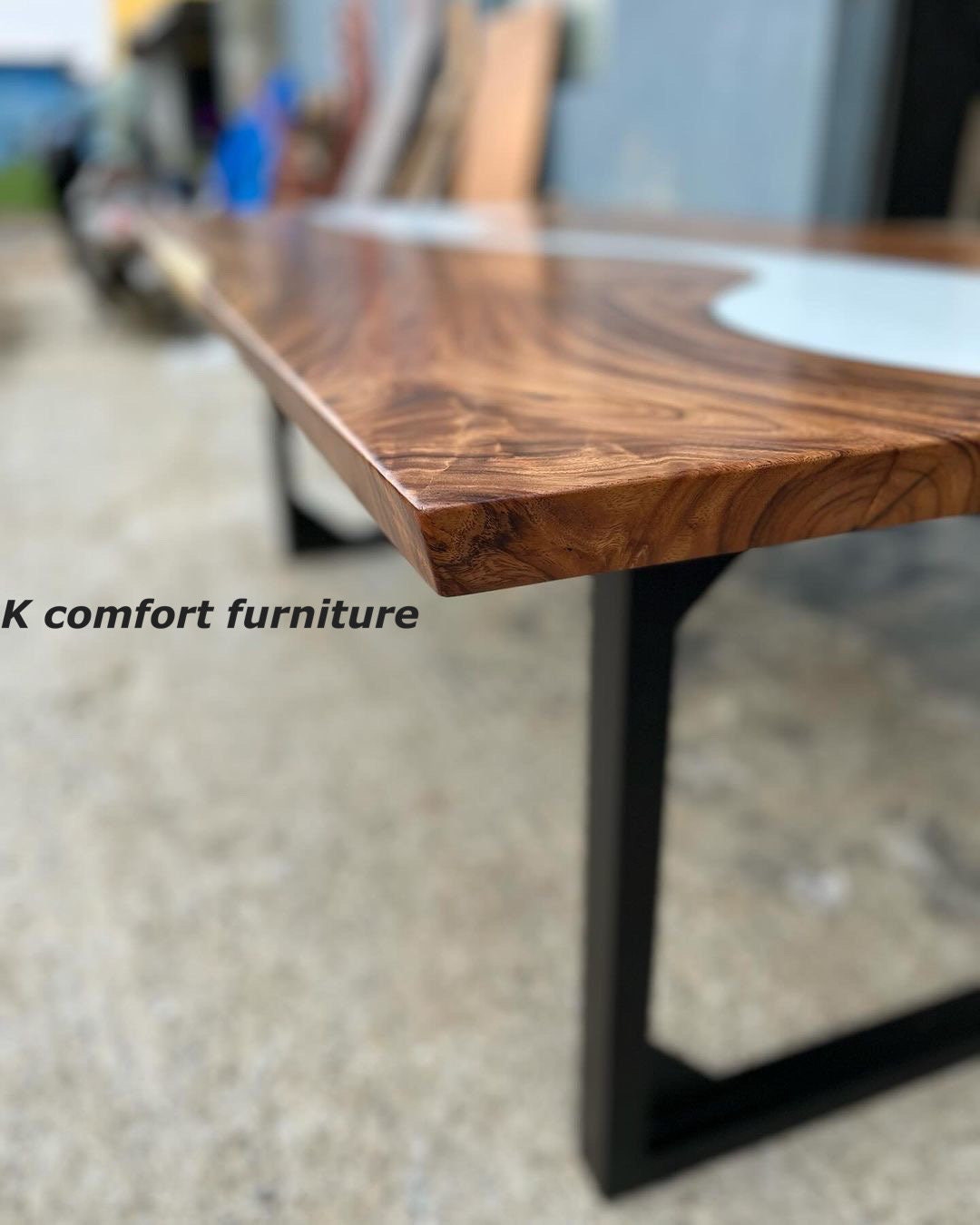White Luxury Epoxy Table, Live Edge Wooden Table, Epoxy River , Natural ...