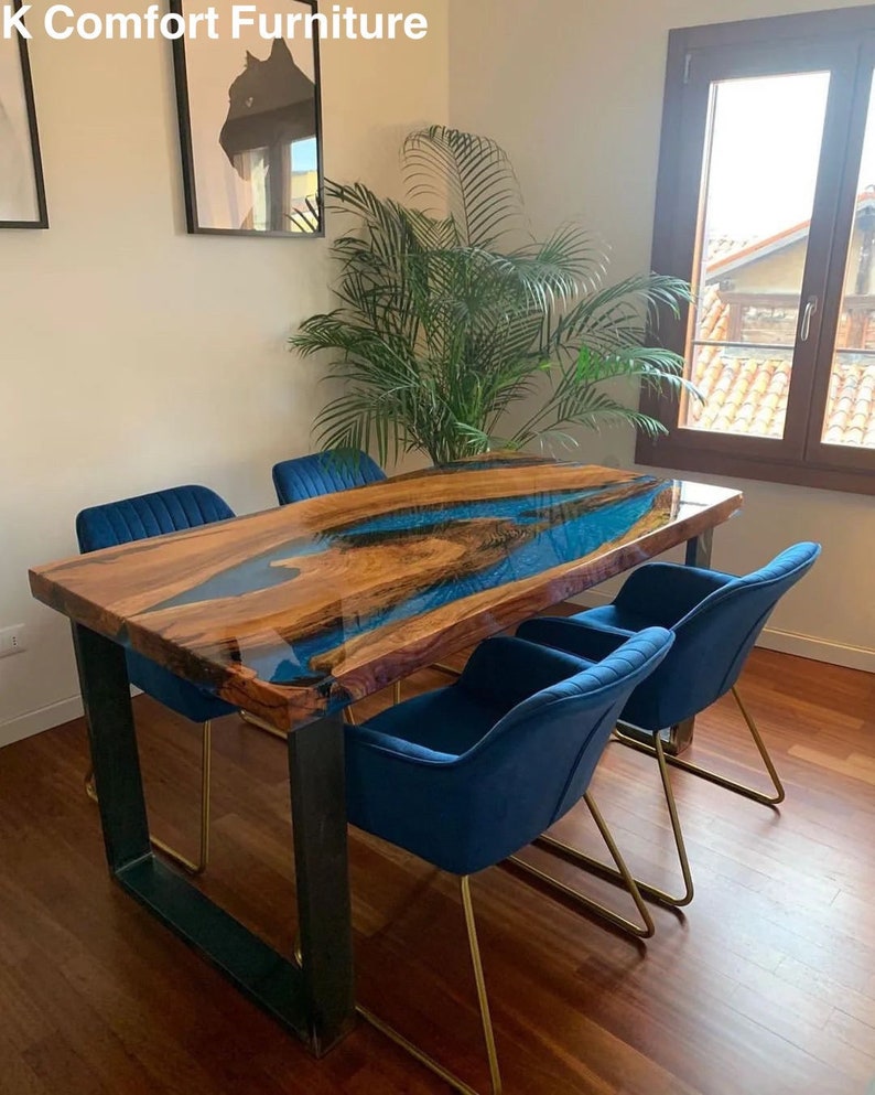 Epoxy Table Blue , Live Edge Table , Epoxy Ocean River, Natural Wood ...