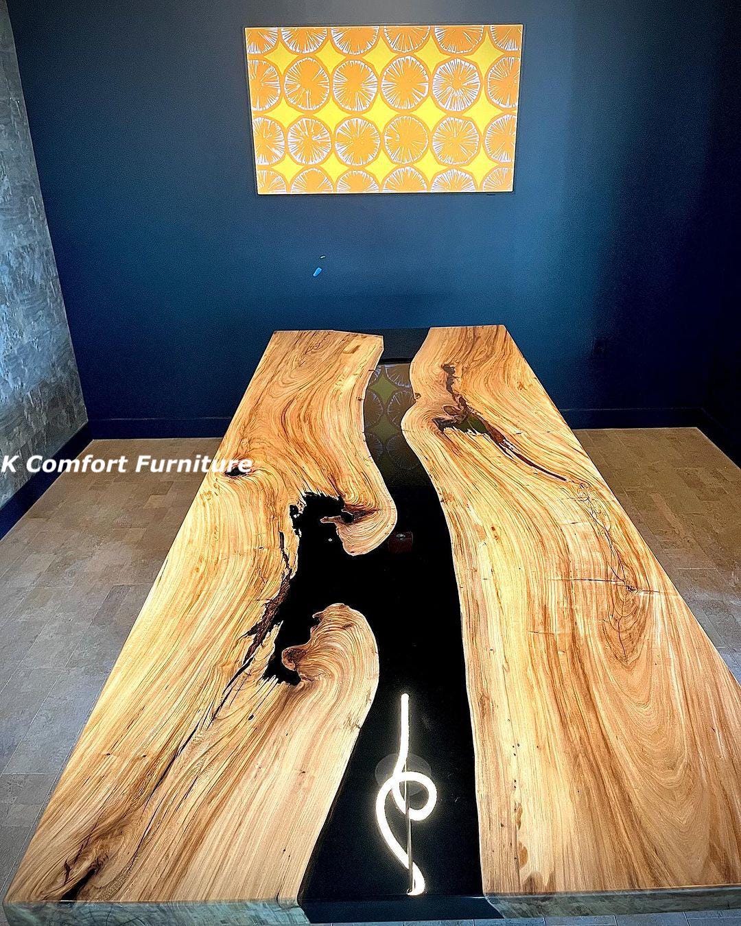 Black Epoxy River Table/ Live Edge Wooden Table/ Epoxy Ocean River ...