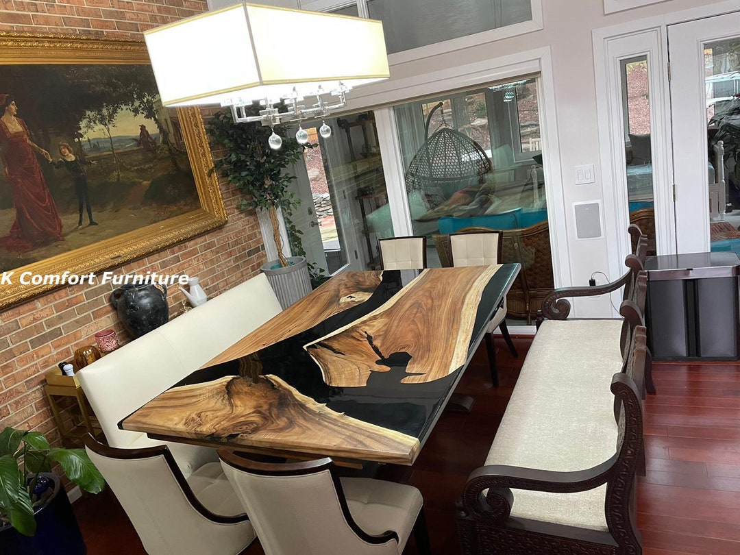 Luxuary Black Epoxy River Table/ Live Edge Wooden Table/ Epoxy Ocean ...