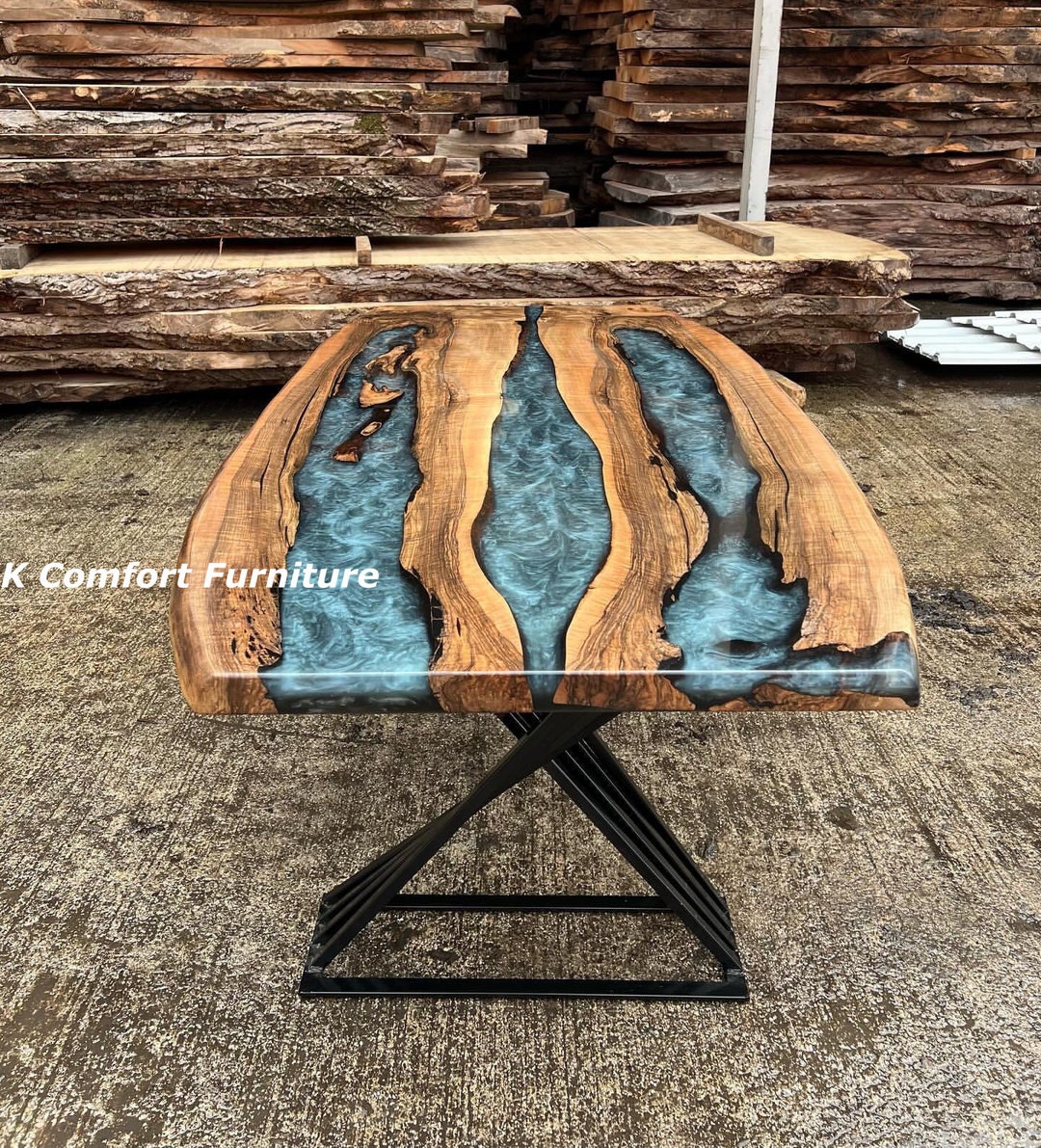 Epoxy Wooden Table / Live Edge Table /epoxy Ocean River Table / Natural ...