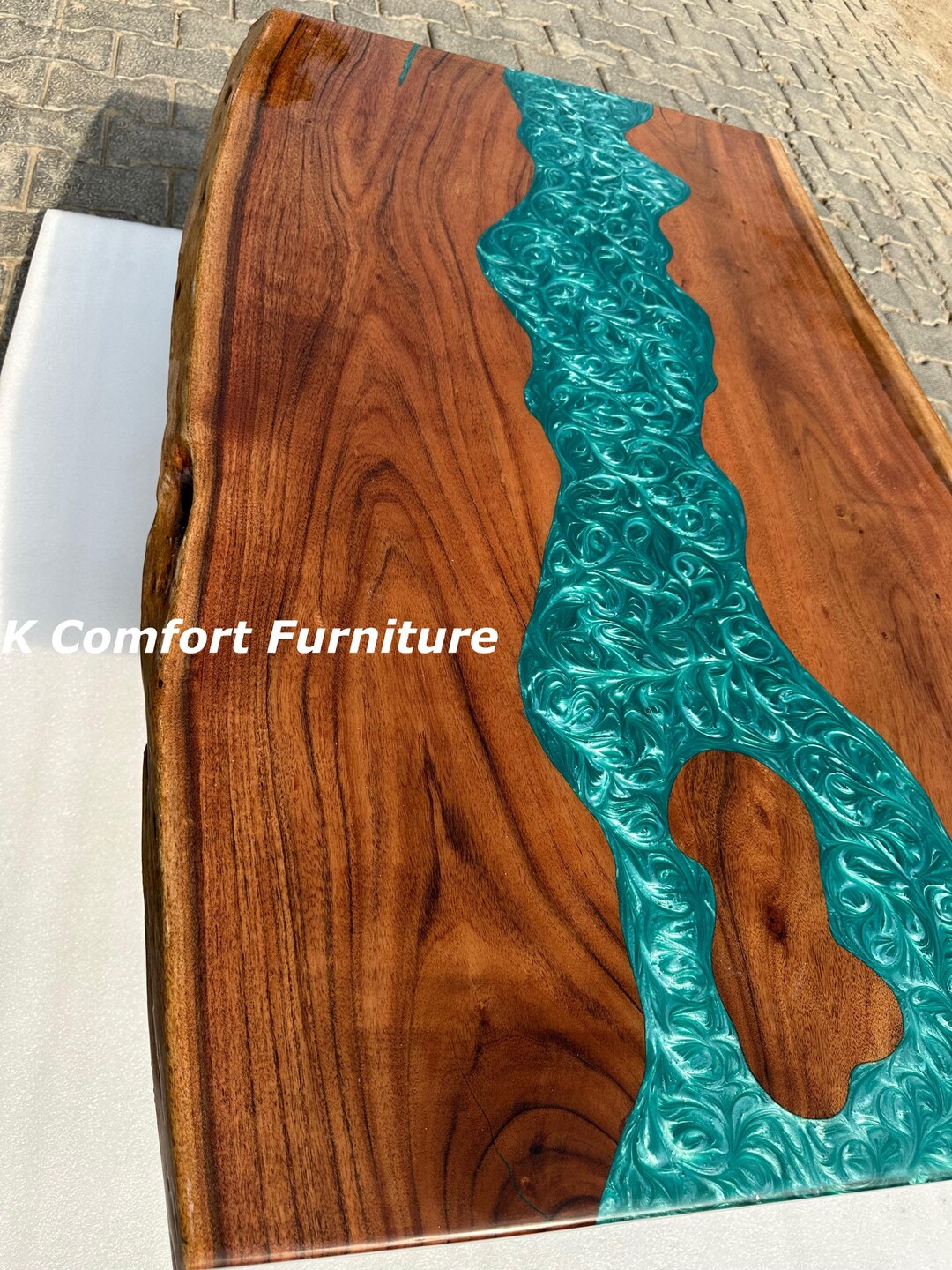 Turquoise Epoxy Table / Live Edge Wooden Table/ Epoxy Ocean River Table ...