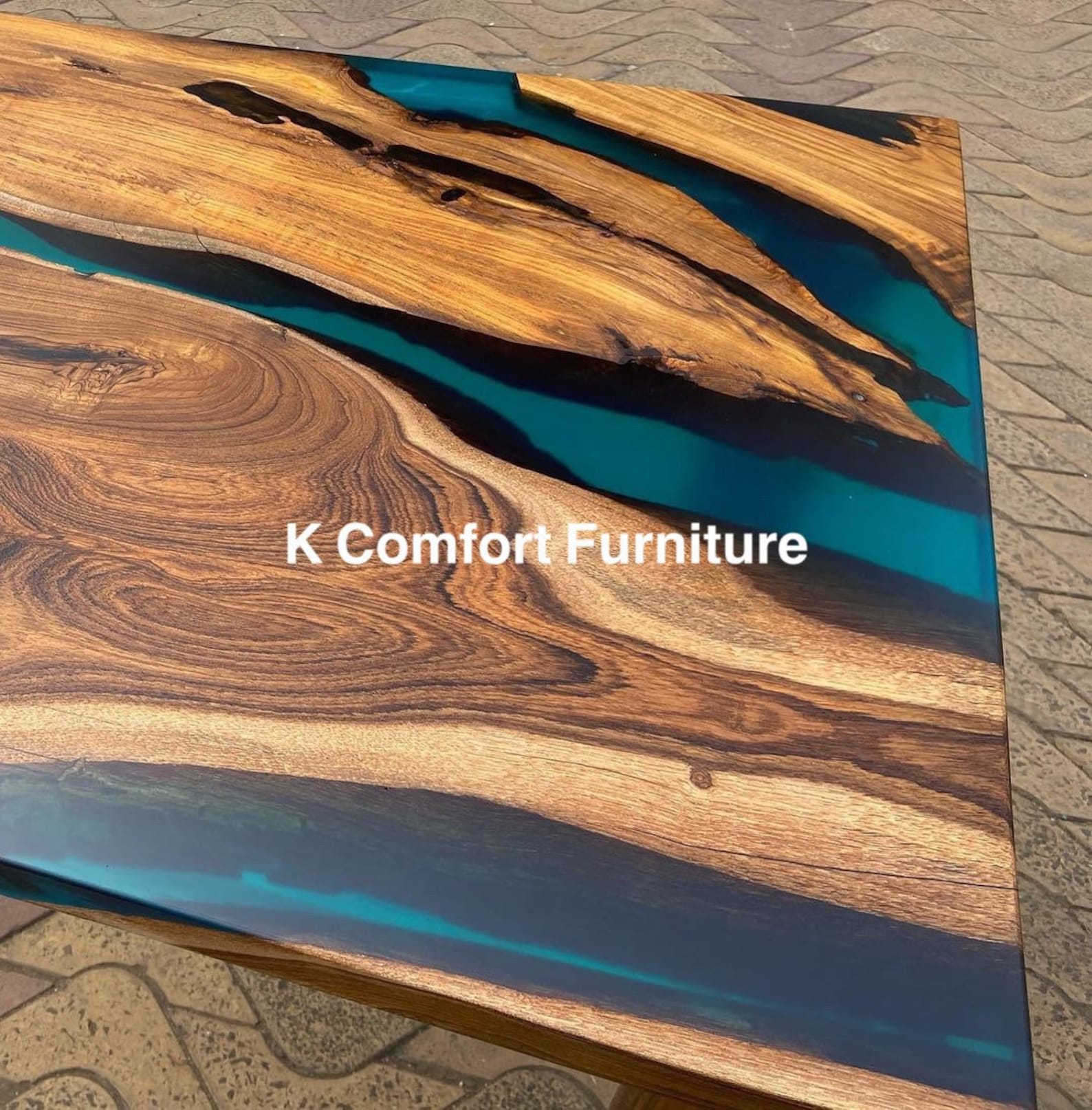 Light Blue Epoxy Table Live Edge Table Epoxy Ocean River - Etsy