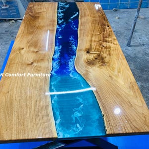 Blue Luxuary Epoxy Table/ Live Edge Wooden Table/ Epoxy Ocean River ...