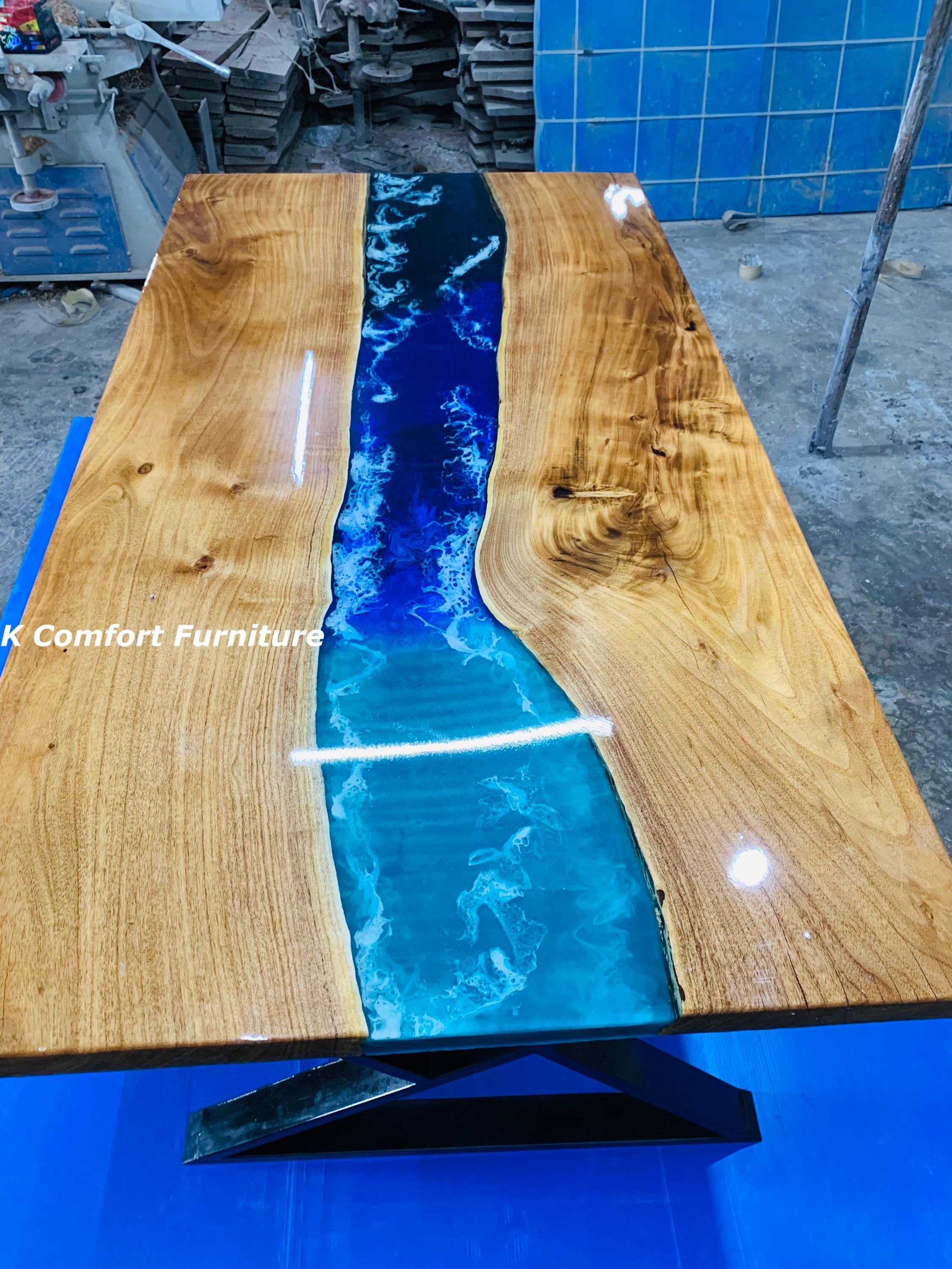 Blue Luxuary Epoxy Table/ Live Edge Wooden Table/ Epoxy Ocean River ...