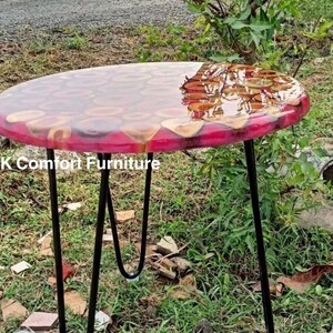 Pink Round Epoxy Wooden Table , Live Edge Wooden Table, Epoxy Ocean ...