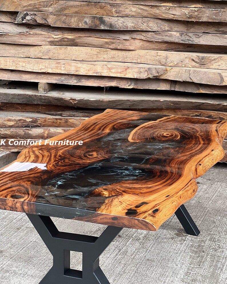 Luxury Black Waves Epoxy River Table/ Live Edge Wooden Table/ Epoxy ...