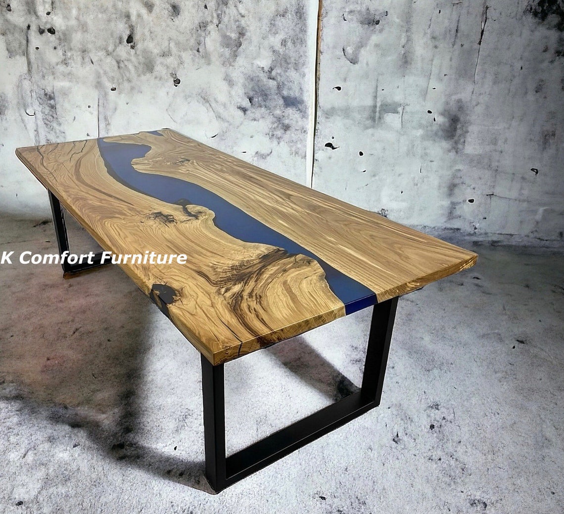 Blue Epoxy Table/ Live Edge Wooden Table/ Epoxy Ocean River Table ...