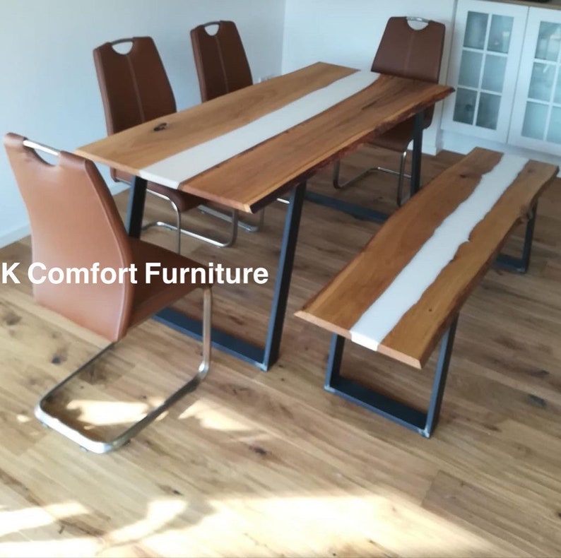 White Epoxy Study Table Live Edge Table Ocean River Table - Etsy