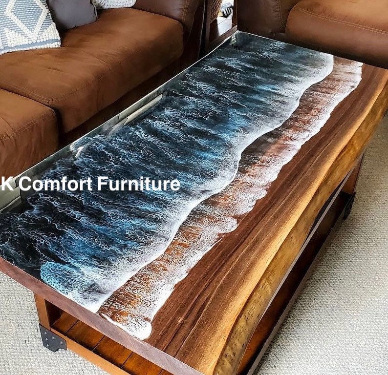 Sea Waves Epoxy Table Live Edge Table Epoxy Ocean Table - Etsy