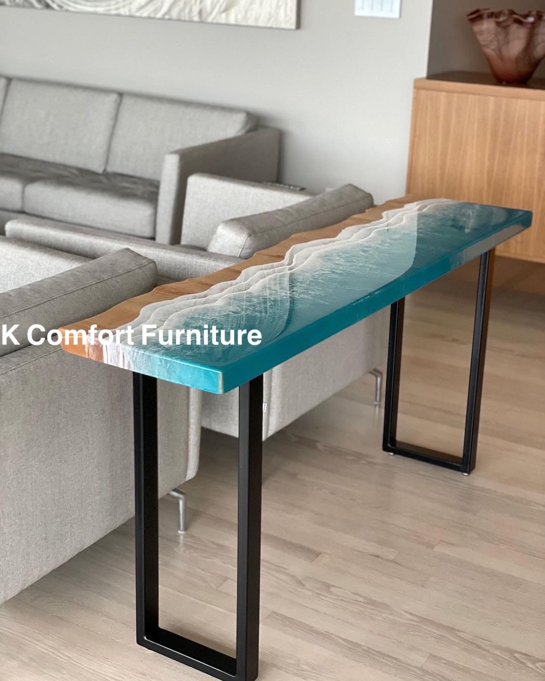 Ocean Waves Epoxy Table, Live Edge Table, Sea Ocean Table, Natural Wood ...