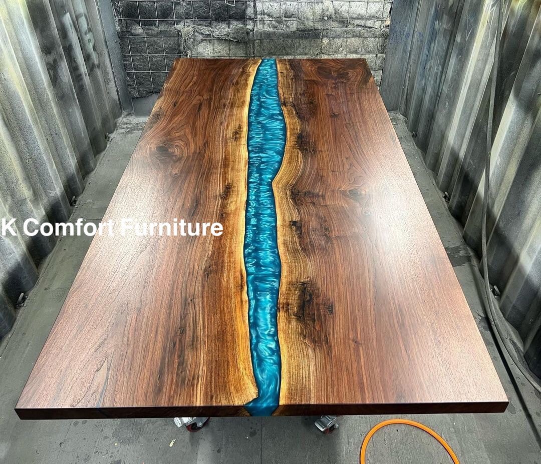 Blue Epoxy Wooden Table, Live Edge Table , Epoxy Ocean River ,natural ...