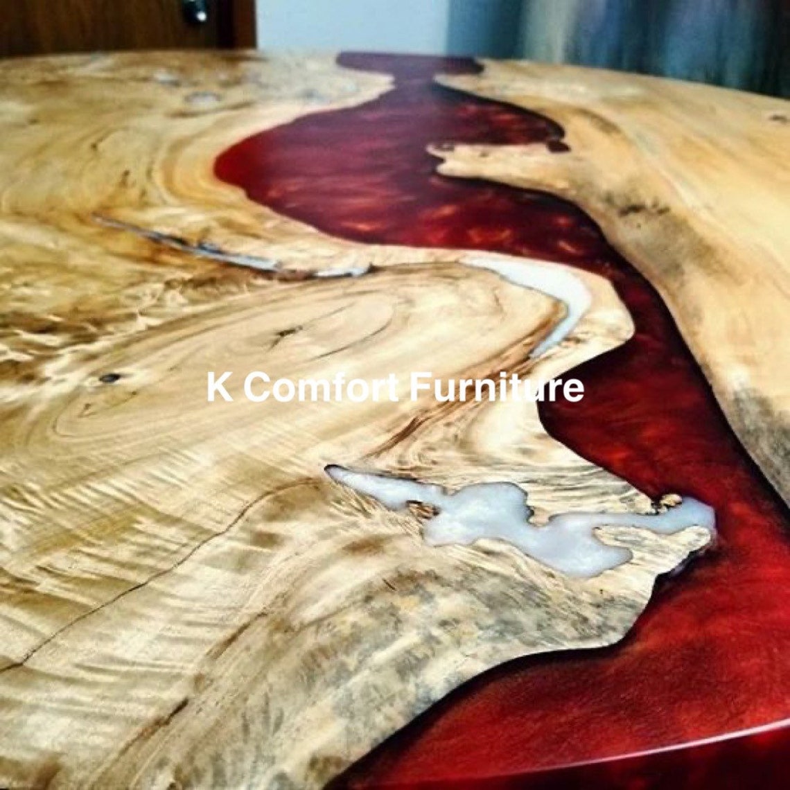Red Epoxy Table , Live Edge Table, Epoxy Ocean River Table , Natural ...
