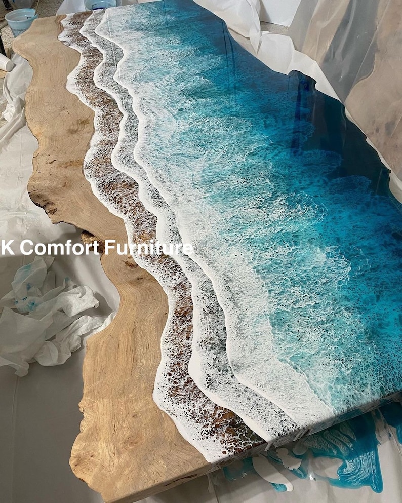 Sea Waves Epoxy Table Live Edge Table Epoxy Ocean Table - Etsy