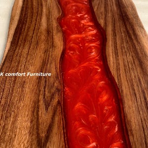 Red Epoxy Table Top/ Live Edge Table/ Epoxy Ocean River Table/ Natural ...