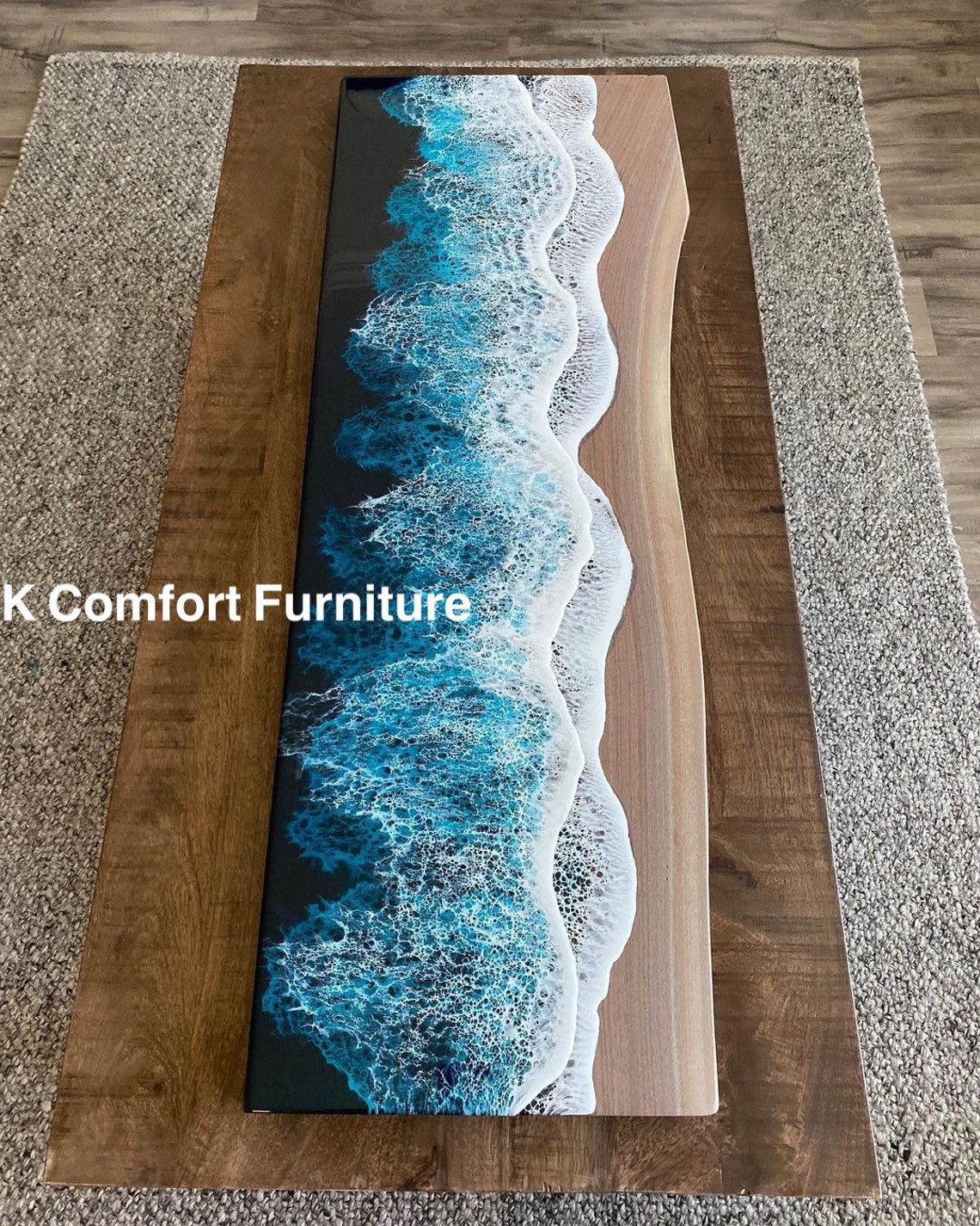 Sea Waves Epoxy Table, Live Edge Table, Epoxy Ocean Table, Natural Wood ...