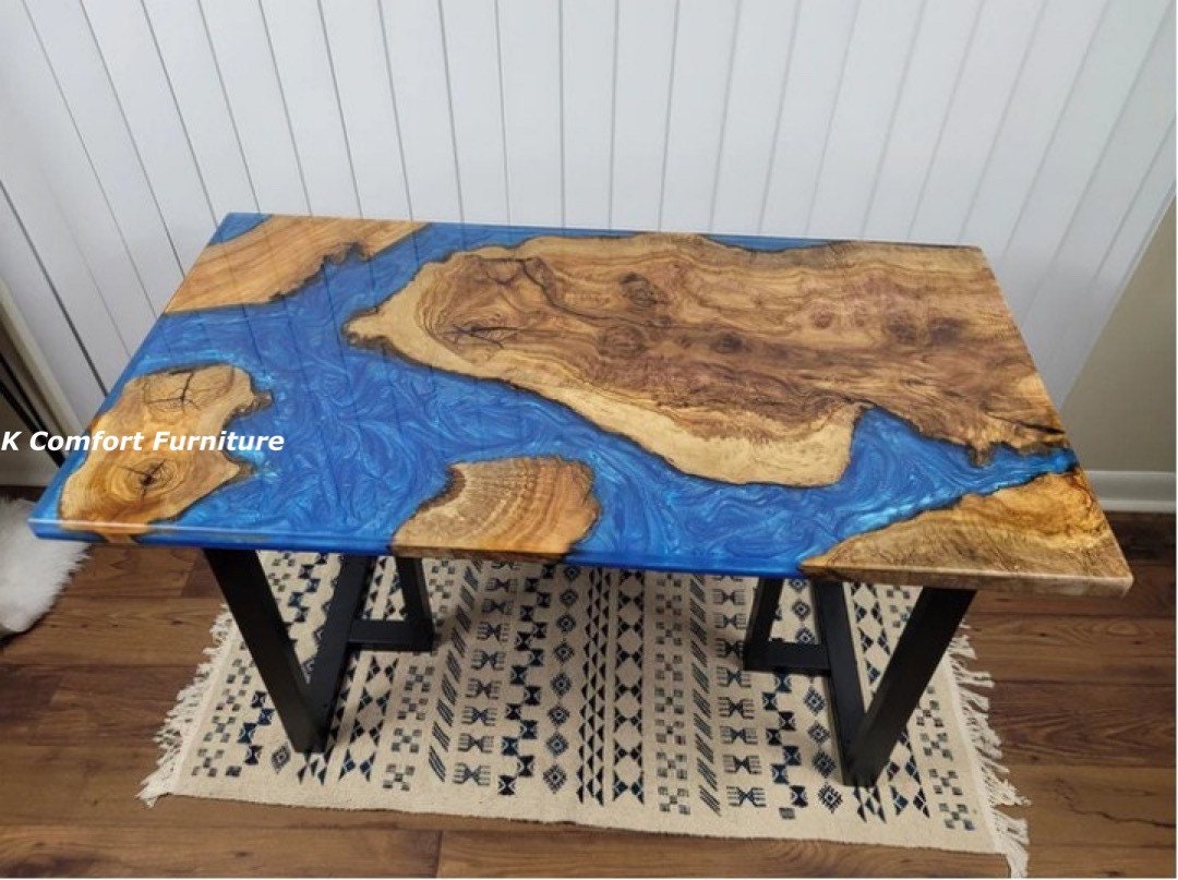 Swirl Blue Epoxy Table, Study Table, Live Edge Table , Epoxy Ocean ...