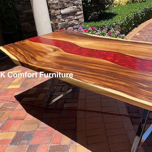 Luxury Red Epoxy Table / Live Edge Wooden Table / Epoxy River Table ...