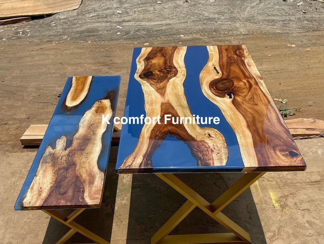 Solid Blue Epoxy Table, Live Edge Table , Epoxy Ocean River Table ...