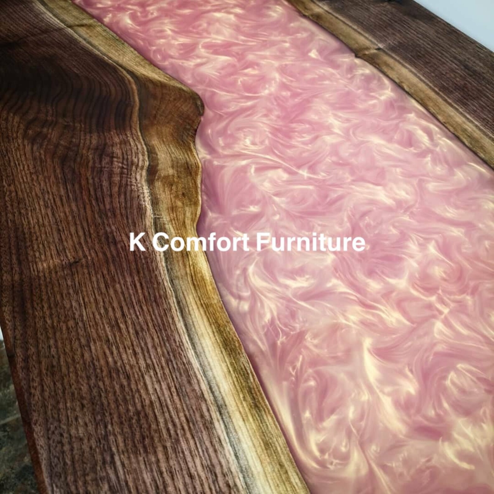 Pink Epoxy Table, Live Edge Table , Epoxy Ocean River ,natural Wood ...