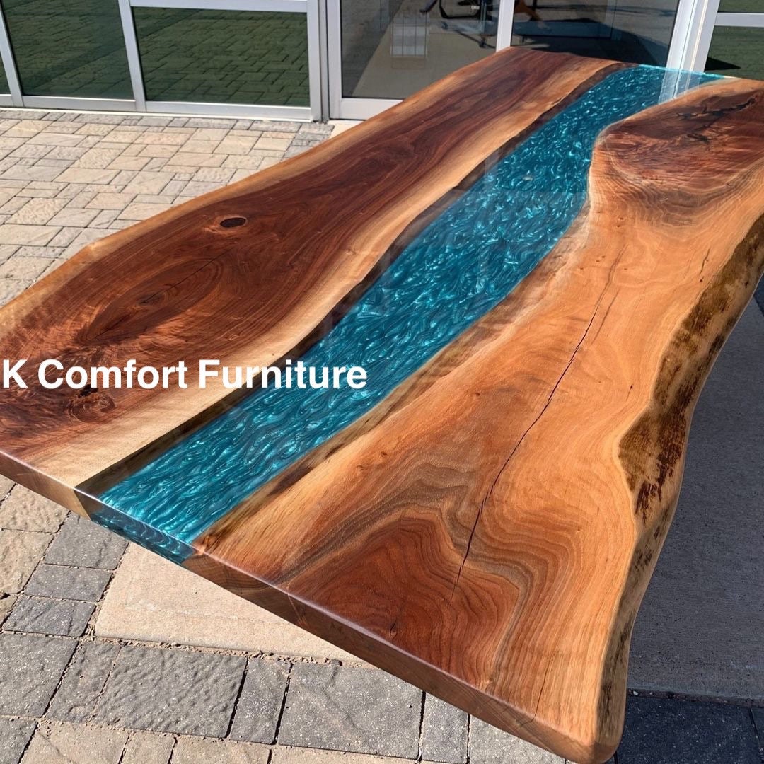 Turquoise Epoxy Table Live Edge Table Epoxy Ocean River - Etsy