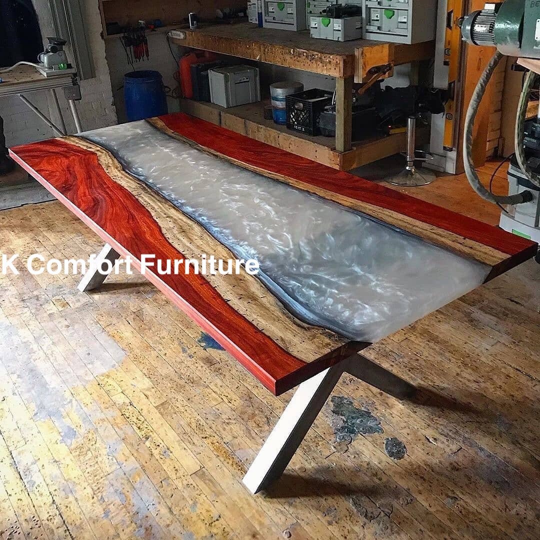 White Epoxy Table, Live Edge Wooden Table, Epoxy River , Natural Wood ...