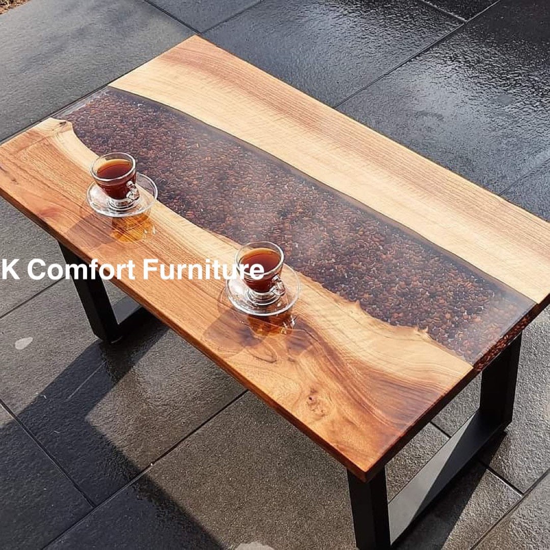 Coffee Beans Epoxy Table, Live Edge Table, Epoxy Ocean River , Natural ...