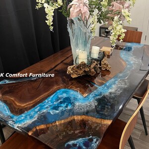 Blue Ocean Epoxy Table/ Live Edge Wooden Table/ Epoxy Sea Waves Table ...