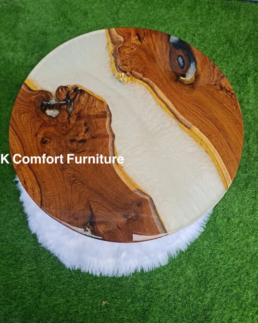 Round White Epoxy Table/ Live Edge Wooden Table/ Epoxy Ocean River ...